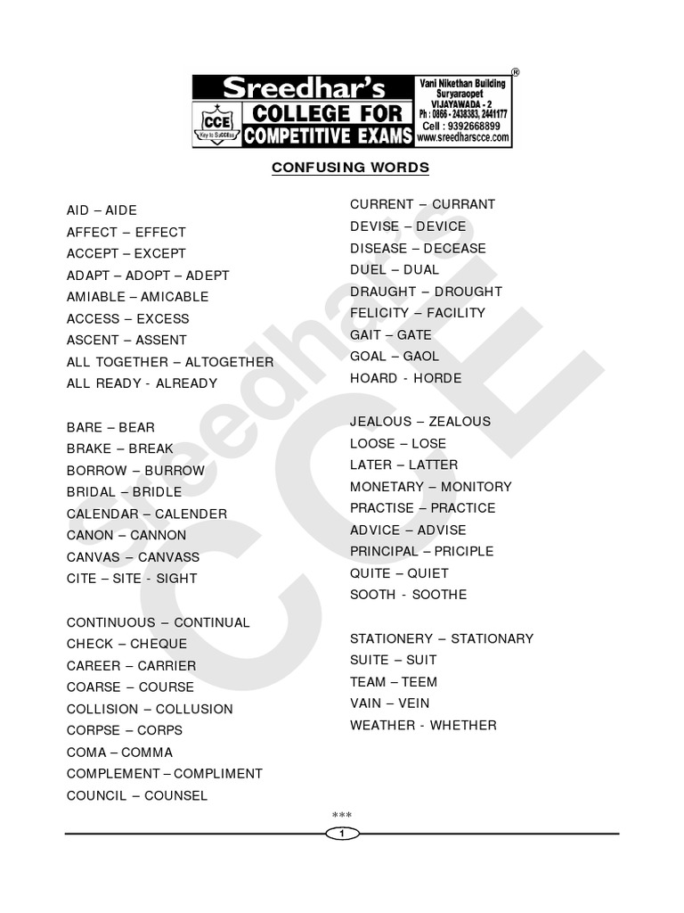 English Confusing Words | PDF