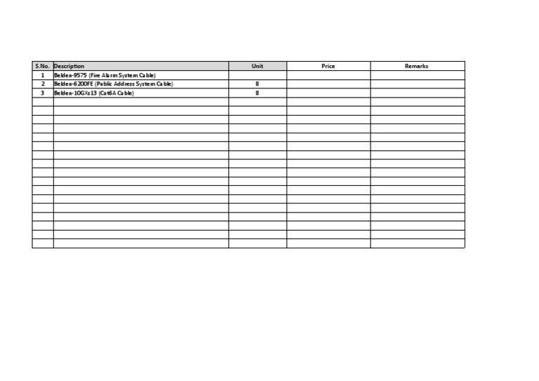 1 Belden-9575 (Fire Alarm System Cable) 2 Belden-6200Fe (Public Address ...