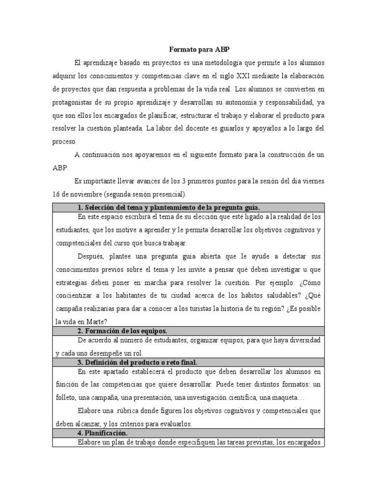 1D. Formato para ABP | PDF | Aprendizaje en base a proyectos | Ciencia cognitiva