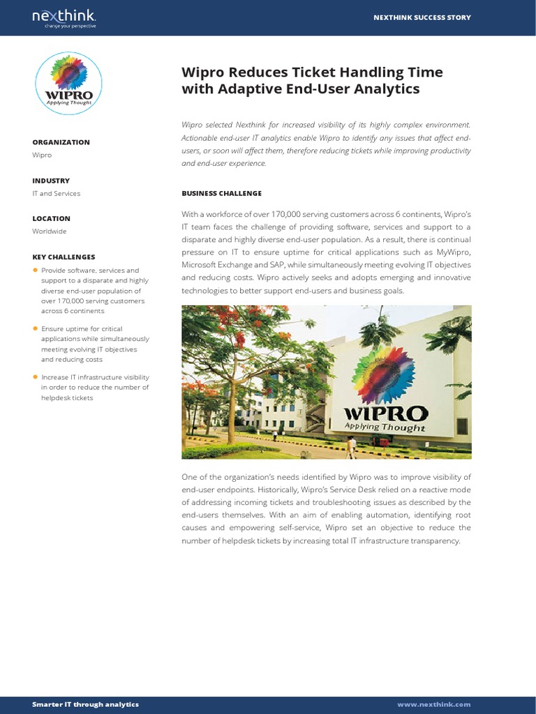 Wipro Reduces Ticket Handling Time With Adaptive End-User Analytics ...