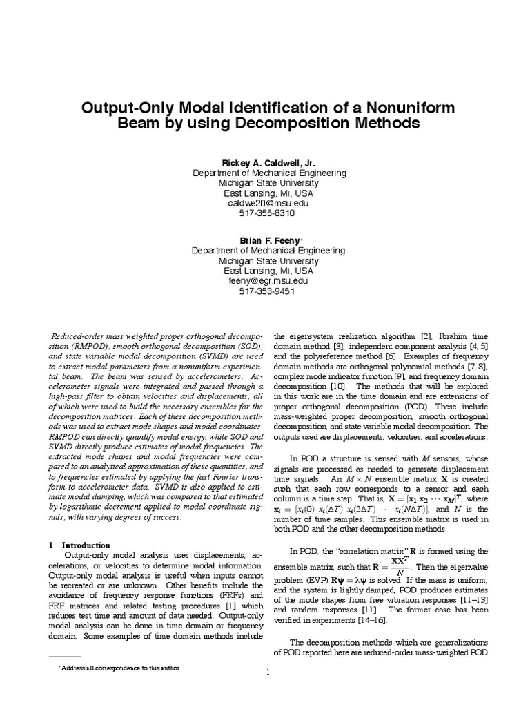 CaldwellFeenyJVA2014 PDF | PDF | Eigenvalues And Eigenvectors | Normal Mode