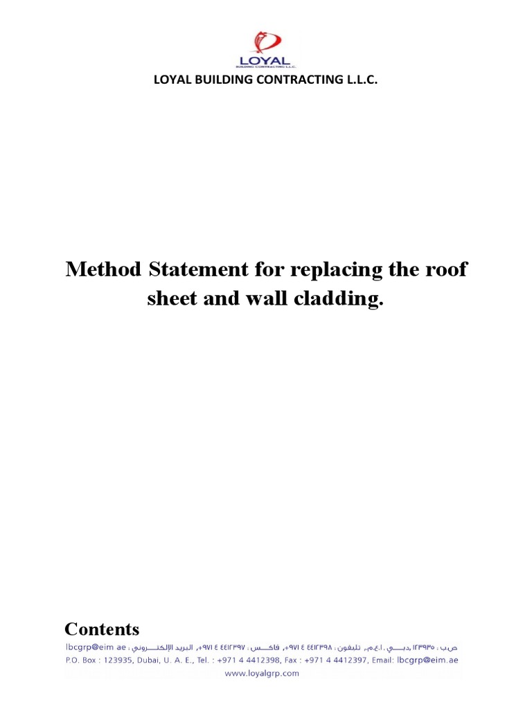 Method Statement For ROOF SHEET | PDF | Roof | Building Engineering