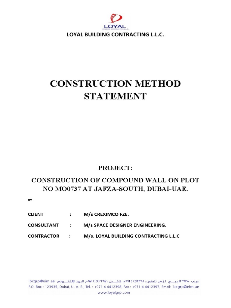 Method Statement For Construction of Compound Wall | PDF | Concrete | Plaster