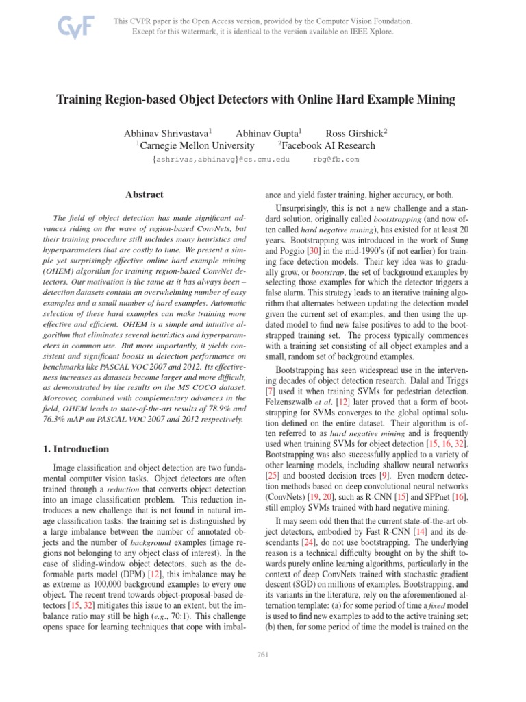 Shrivastava Training Region-Based Object CVPR 2016 Paper | PDF | Computer Vision | Computational ...