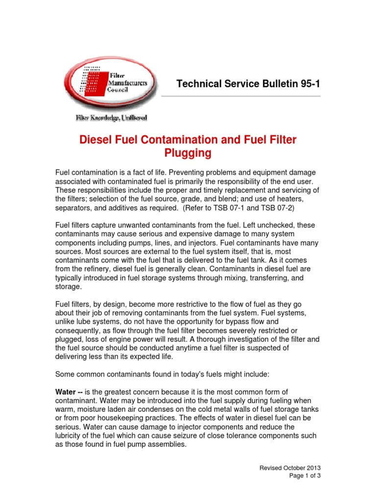 Diesel Fuel Contamination and Filter Plugging | PDF | Filtration ...