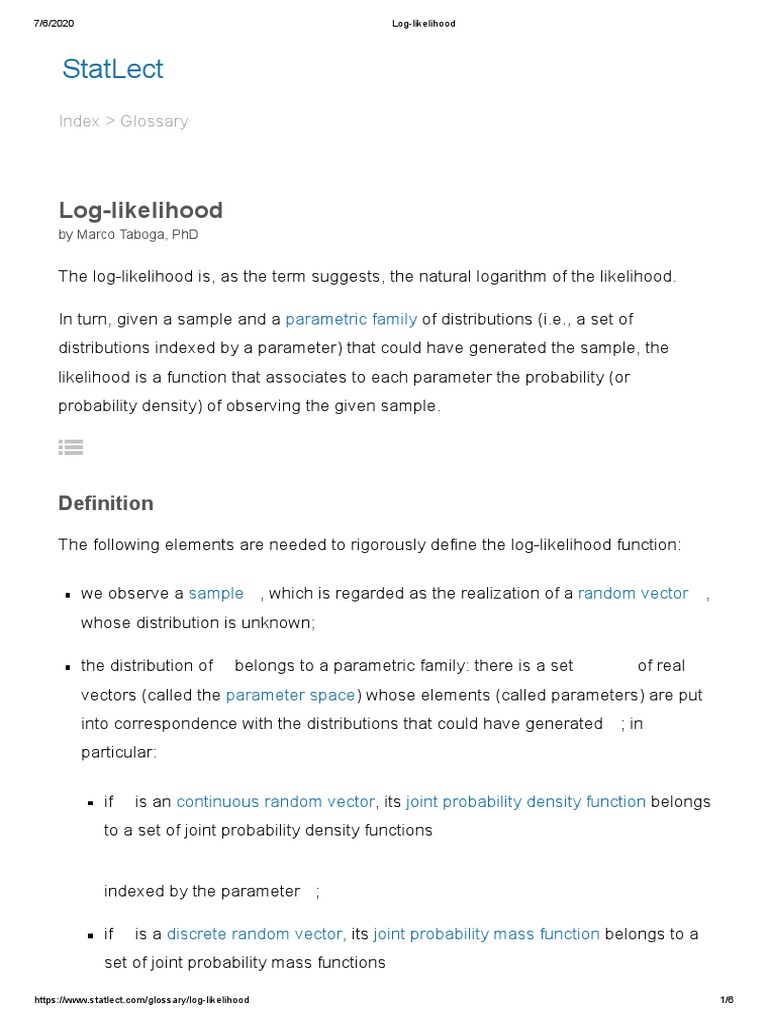 Statlect: Log-Likelihood | PDF | Probability Distribution | Normal ...