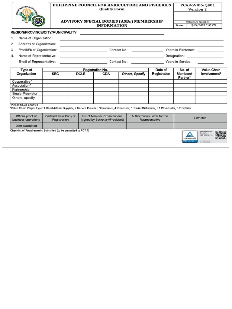PCAF ASB Membership Quality Form | PDF | Business | Economies