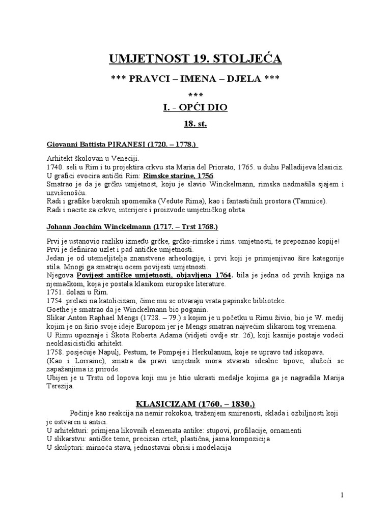 UMJETNOST 19. Stoljeća - SKRIPTA Za Studente Po Starom Programu Koji Su Slušali Predavanja Kod ...