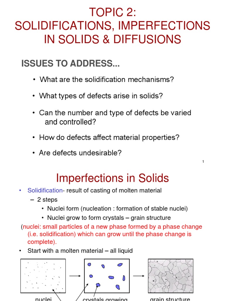 2.1 Solidification, Imperfection (Defect) in Solids, and Diffusion | PDF | Nucleation | Casting ...