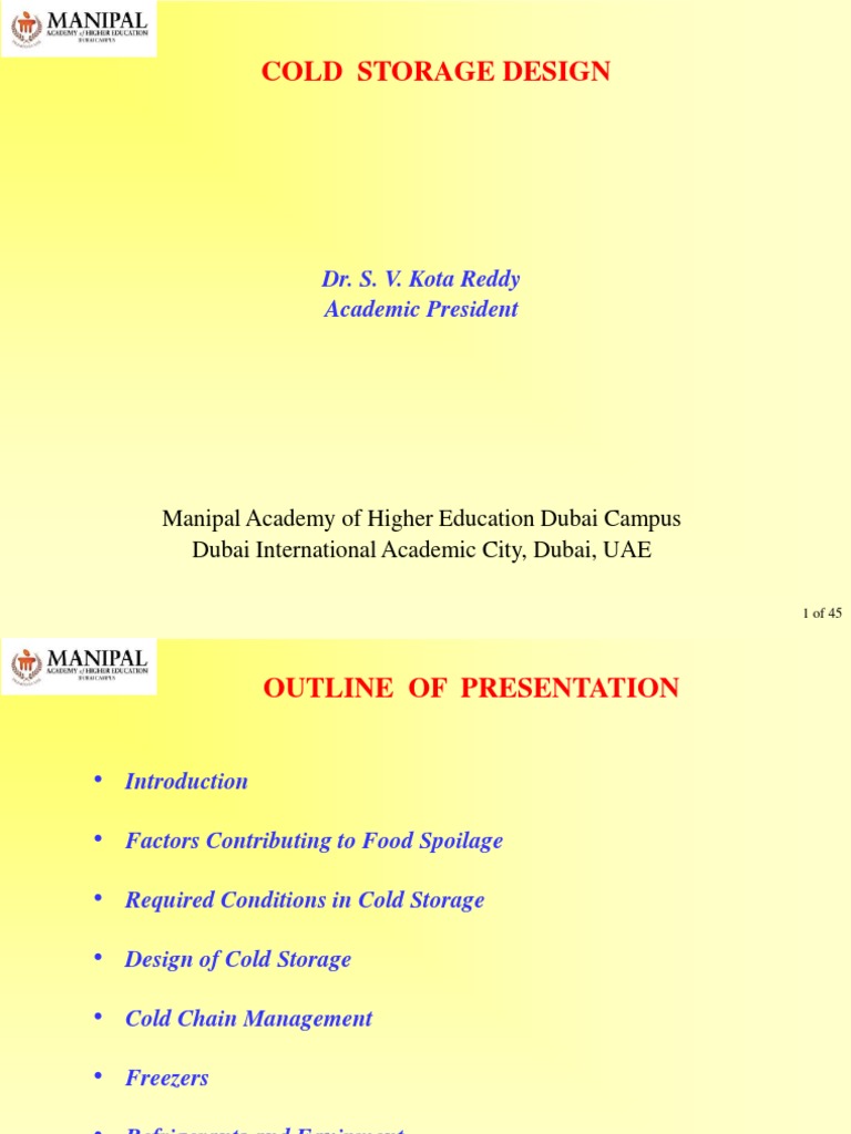 Cold Storage Design: Dr. S. V. Kota Reddy Academic President | PDF ...