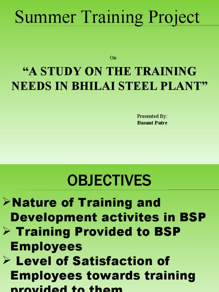 Summer Training Project: "A Study On The Training Needs in Bhilai Steel Plant" | Download Free ...