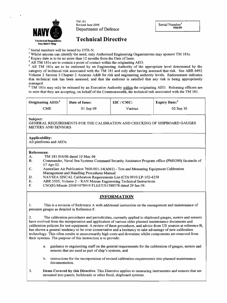 Technical Directive: Department of Defence | PDF | Calibration ...