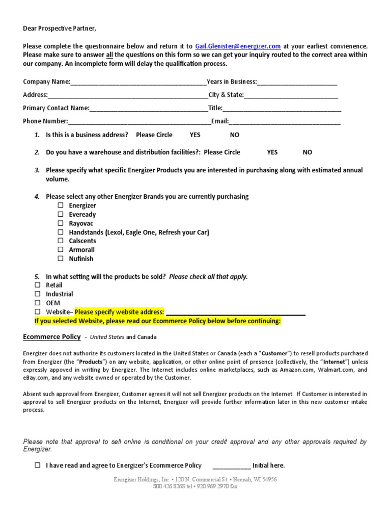 New Partner Questionnaire Updated 2.24.2020 | PDF | Damages | Sales