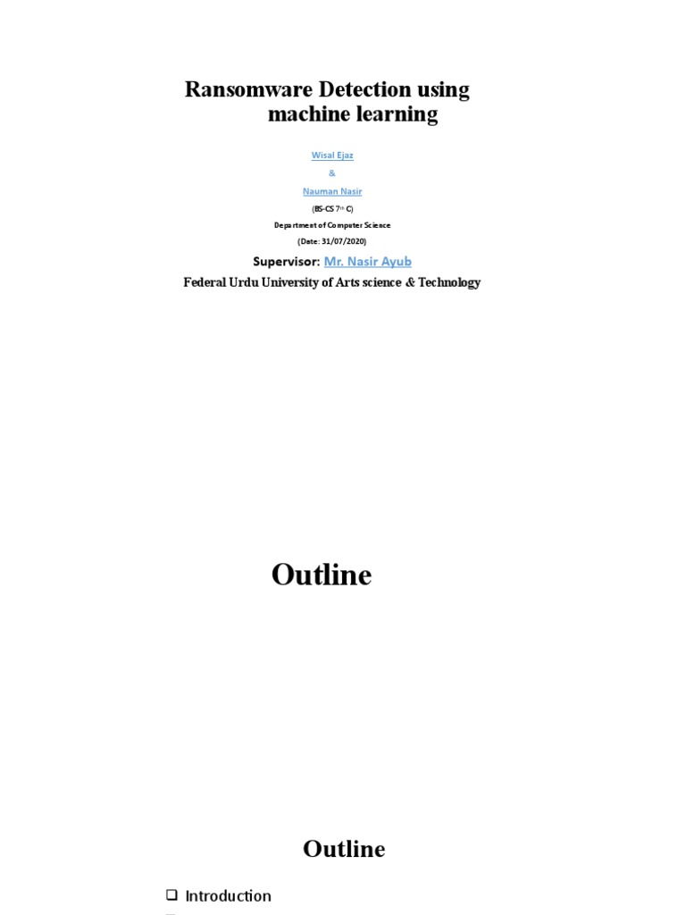 Ransomware Detection Using Machine Learning Supervisor Pdf