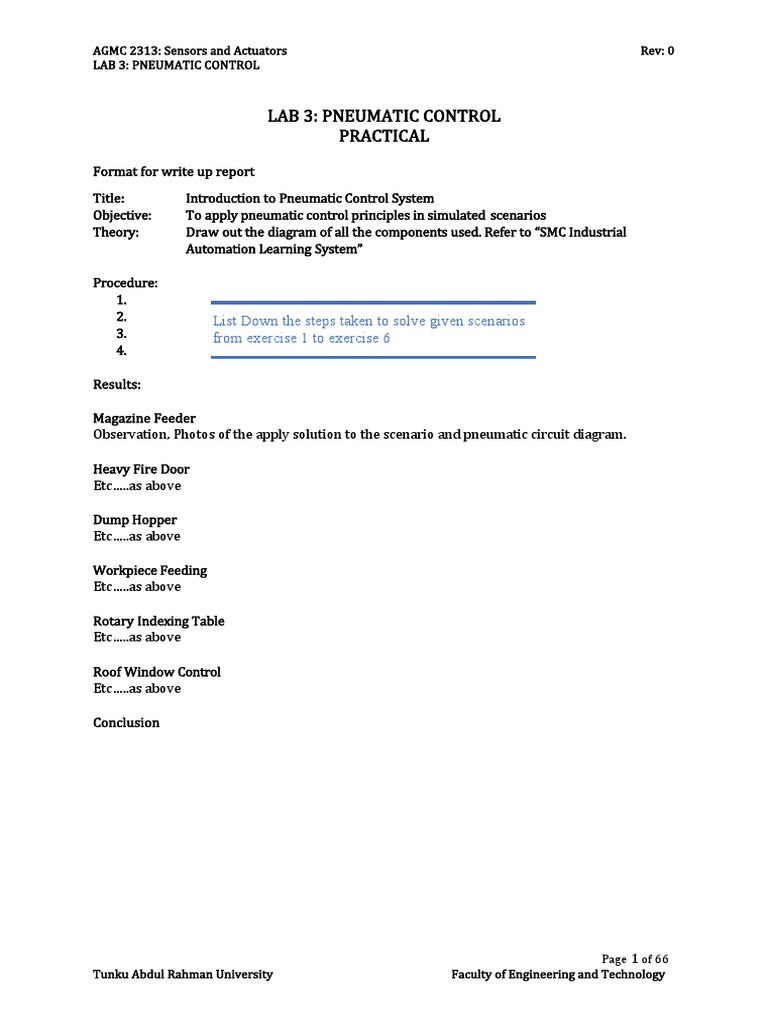 Lab 3: Pneumatic Control Practical: List Down The Steps Taken To Solve ...