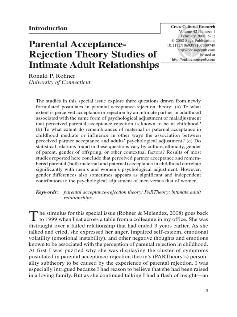 Parental Acceptance-Rejection Theory Studies of Intimate Adult ...