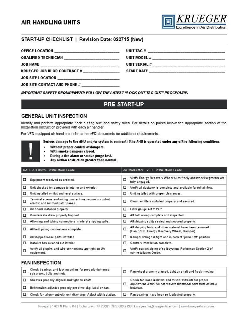 Air Handling Units: Pre Start-Up | PDF | Engines | Mechanical Engineering