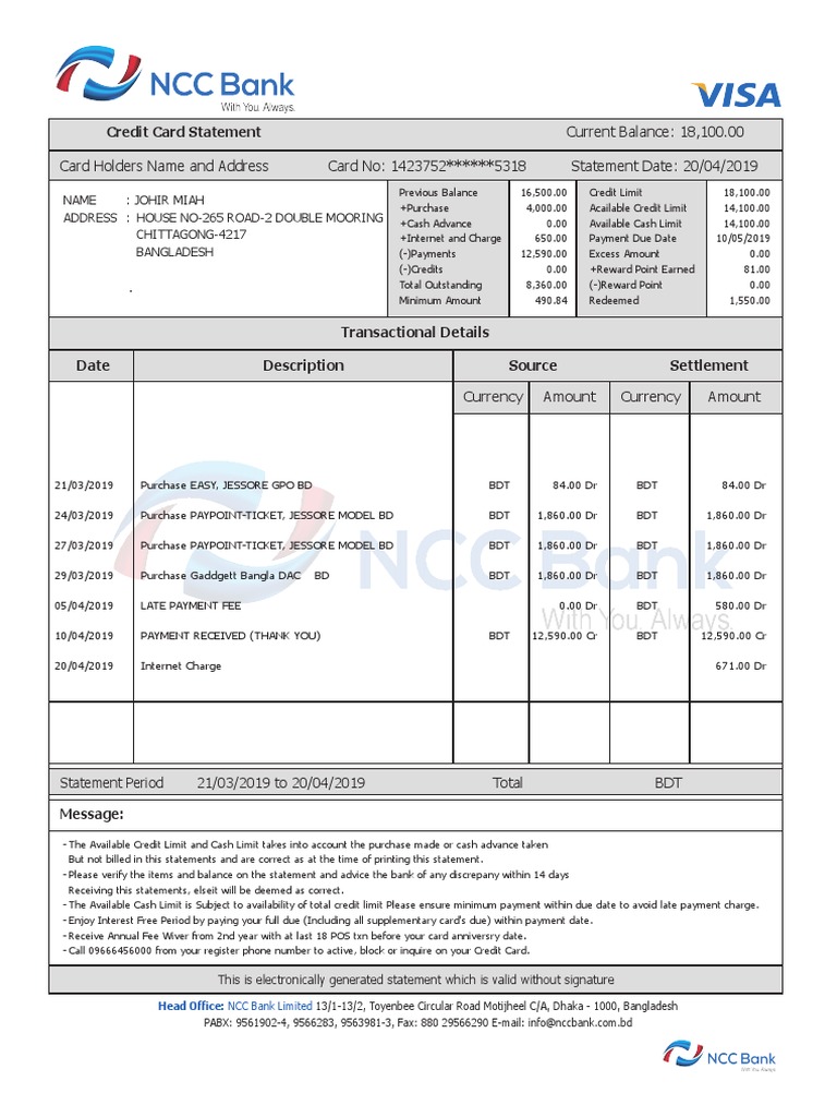 Credit Card NCC BANK | PDF | Payments | Credit Card