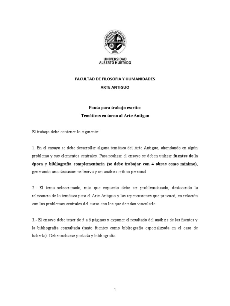 Pauta Ensayo de Arte Antiguo Uah | PDF | Ensayos | Plagio