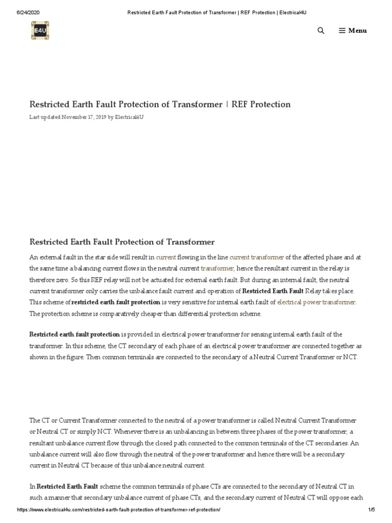 Restricted Earth Fault Protection of Transformer - REF Protection ...