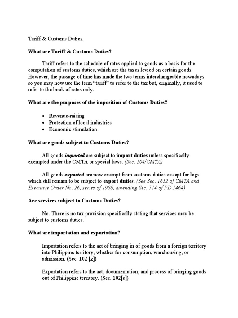The Basics of Tariff & Customs Laws in The Philippines | PDF