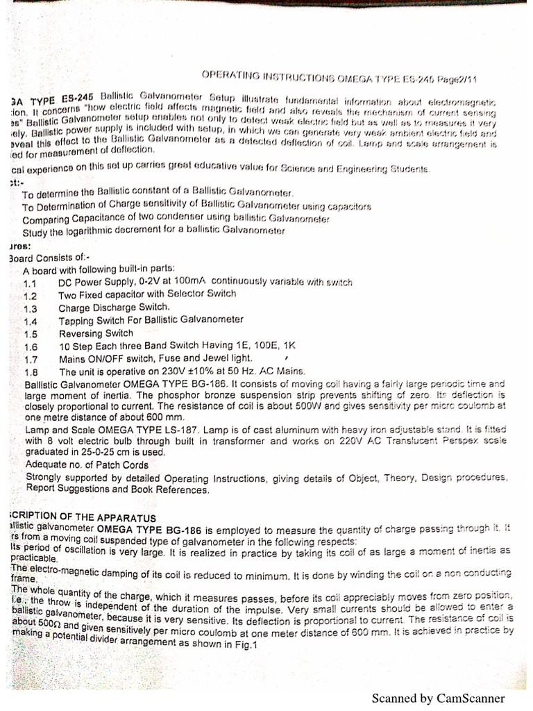 Ballistic Galvanometer | PDF