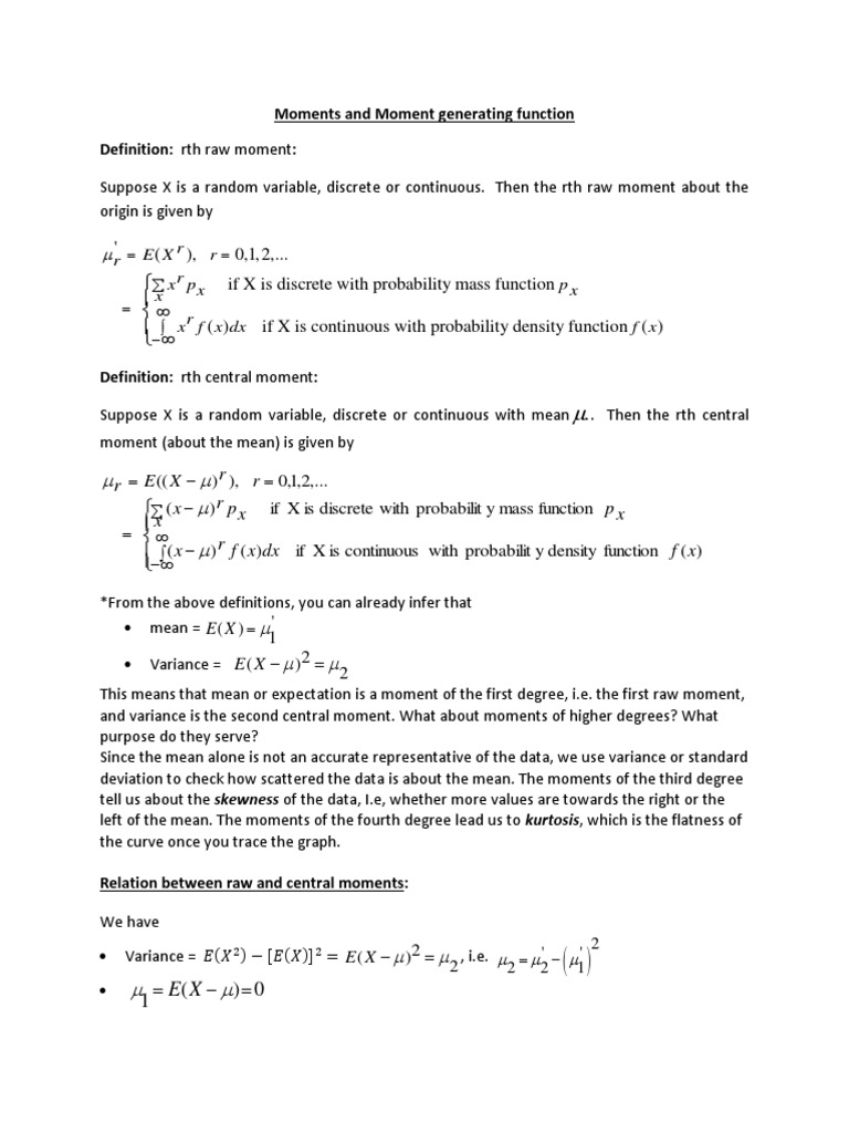 3.05 3.06 Moments and Moment Generating Function PDF | PDF | Random Variable | Probability Theory