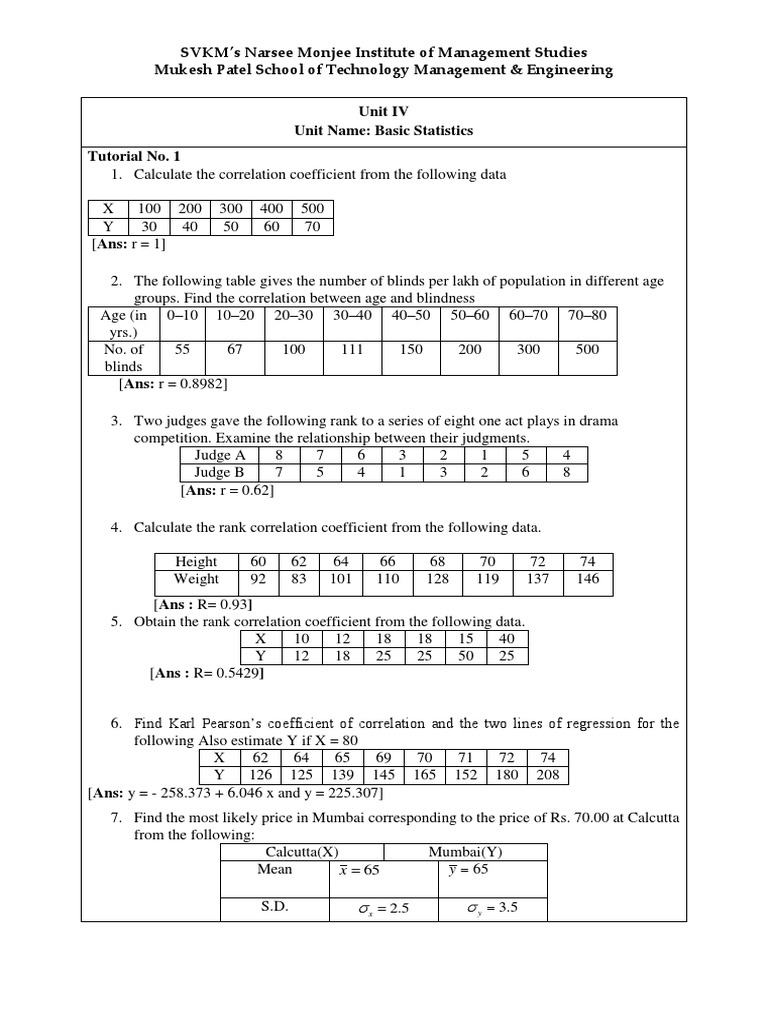 Unit 4 Tutorial Problems Updated | PDF | Correlation And Dependence | Multivariate Statistics