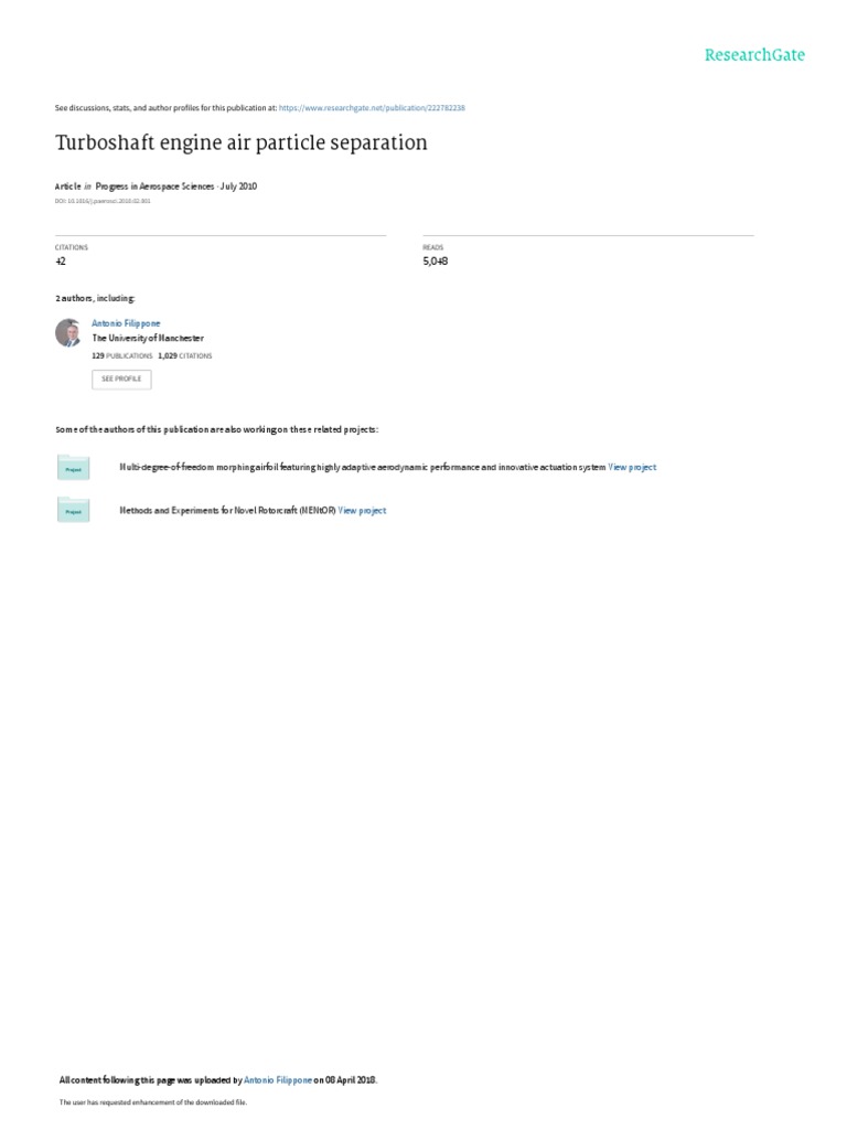 Turboshaft Engine Air Particle Separation: Progress in Aerospace ...