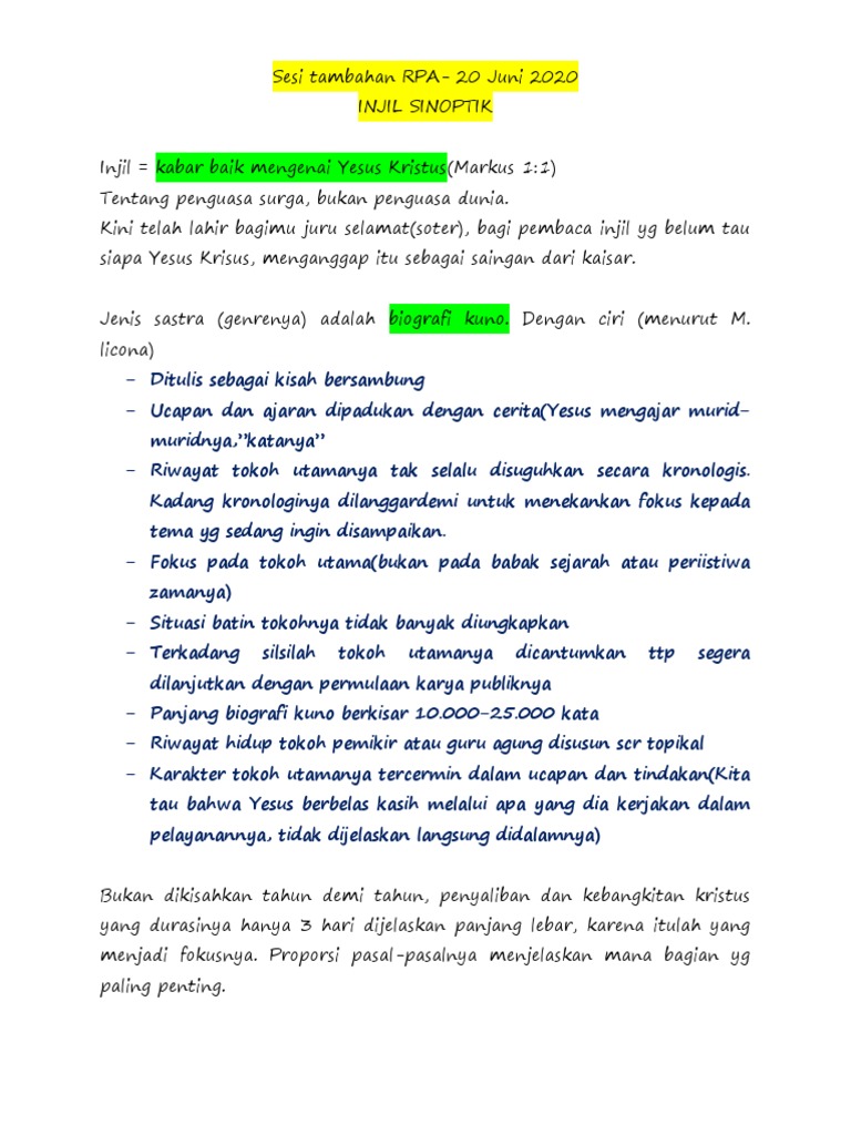 Analisis Injil Sinoptik | PDF