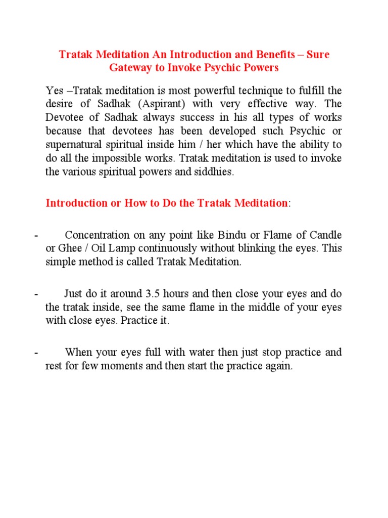 Tratak Meditation: Techniques & Benefits | PDF | Meditation | Mind–Body ...