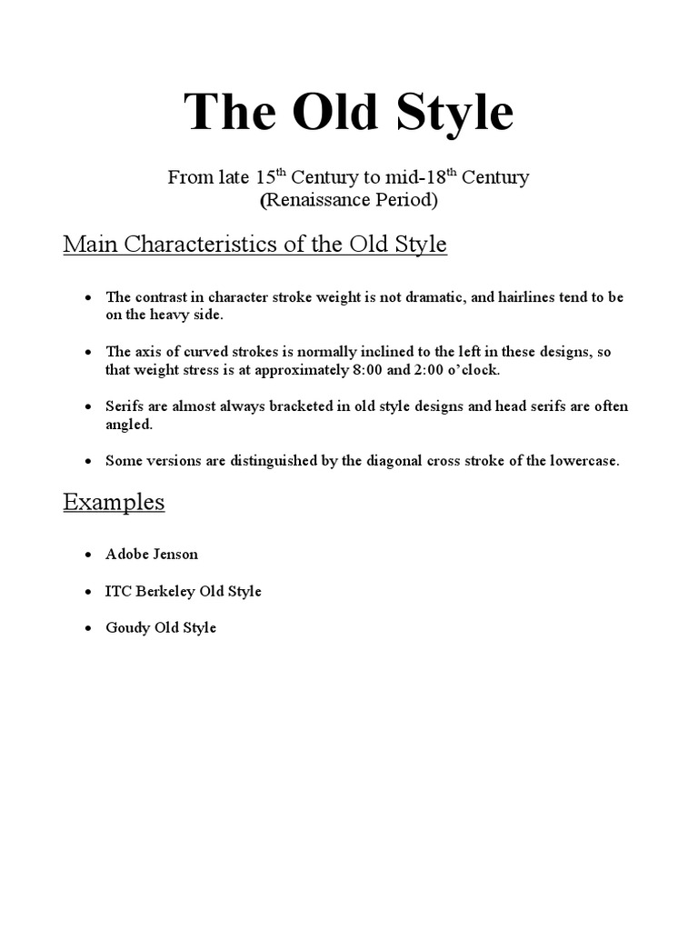 Main Characteristics of The Old Style | PDF | Serif | Typefaces