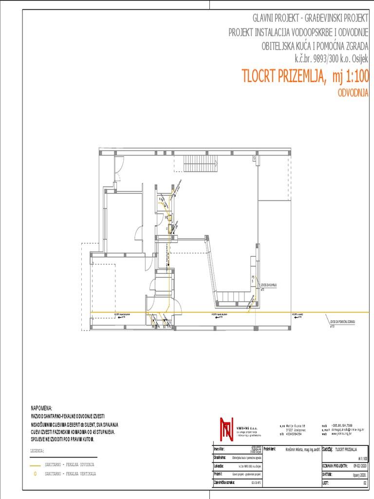 Tlocrt Prizemlja, MJ 1:100: Odvodnja | PDF