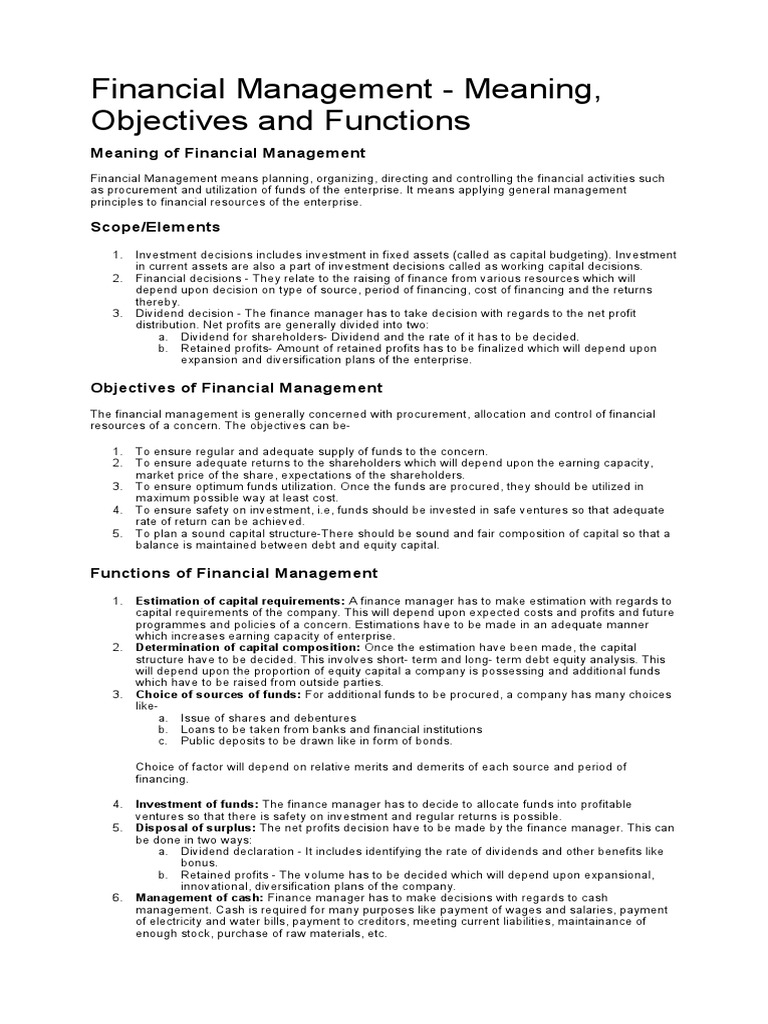 Financial Management: Objectives & Functions | PDF | Capital Structure ...