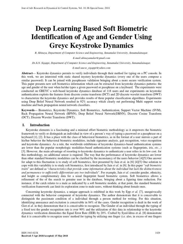 Deep Learning Based Soft Biometric Identification Of Age And Gender Using Greyc Keystroke