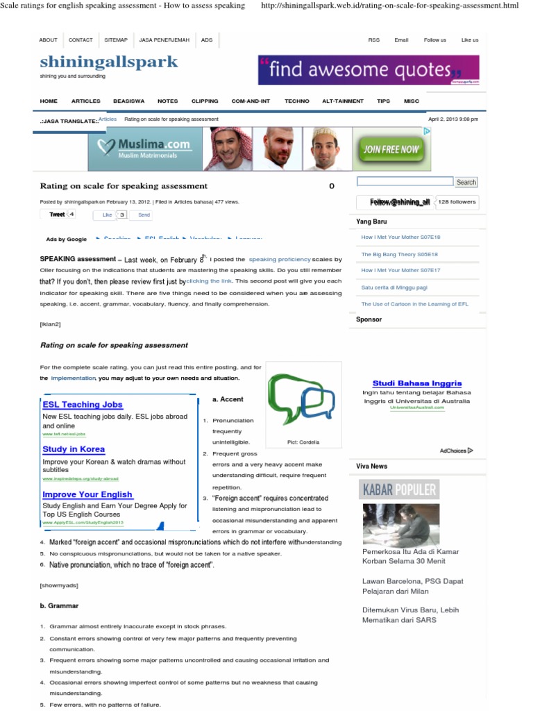 Scale Ratings For English Speaking Asses PDF | PDF | Vocabulary ...