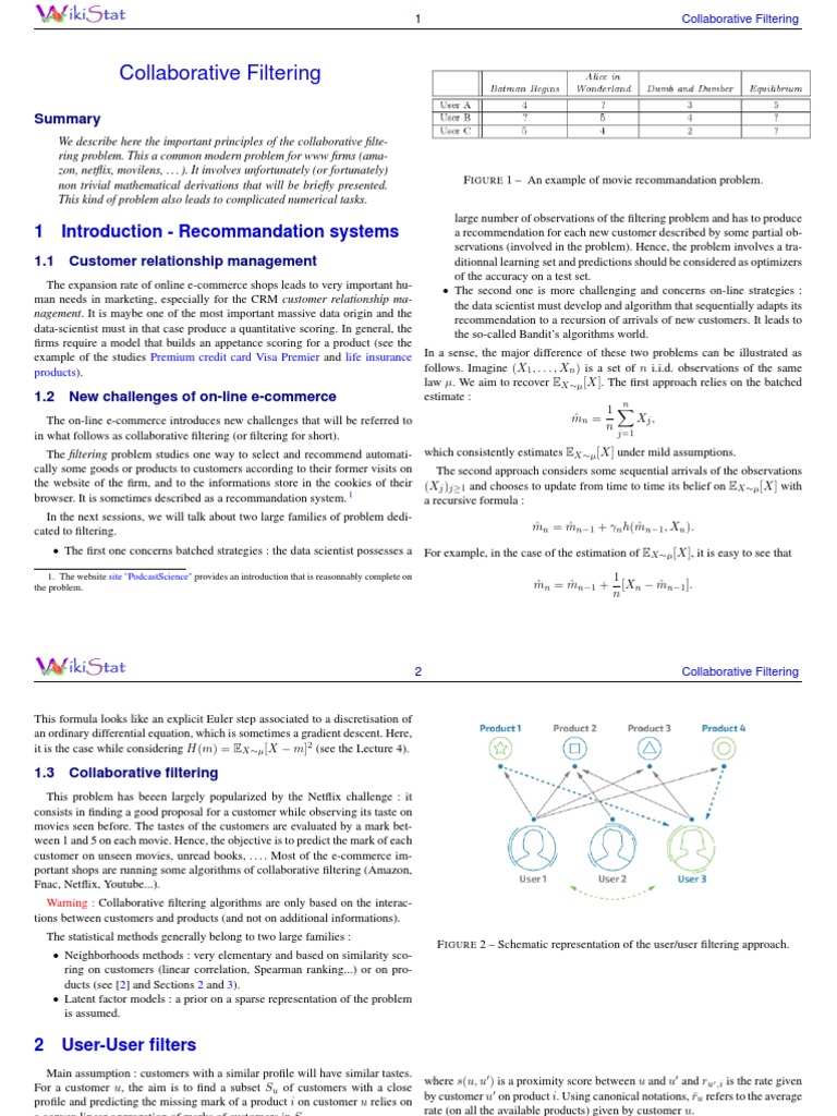Collaborative Filtering: 1 Introduction - Recommandation Systems | PDF ...