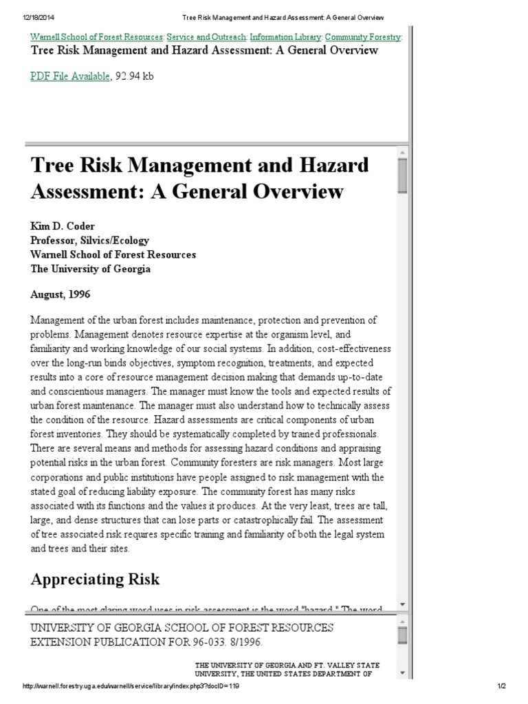 Tree Risk Management and Hazard Assessment - A General Overview | PDF ...