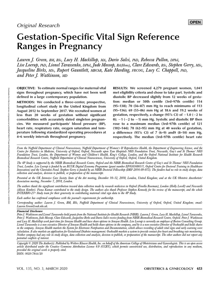 Gestation-Specific Vital Sign Reference Ranges in Pregnancy: Original ...