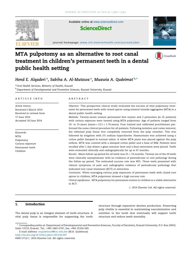 MTA Pulpotomy As An Alternative To Root Canal Treatment in Children's ...