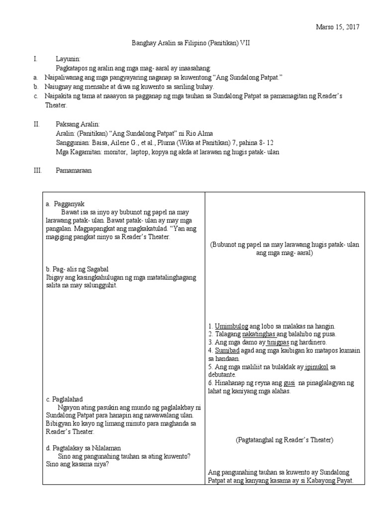 Banghay Aralin Sa Awit Na Sundalong Patpat | PDF