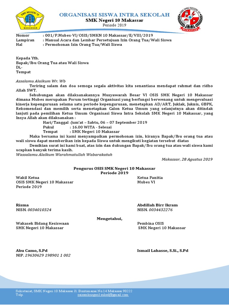 Surat Izin Mubes Osis | PDF
