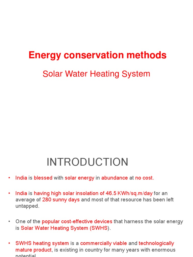 Energy Conservation Methods: Solar Water Heating System | PDF | Solar ...