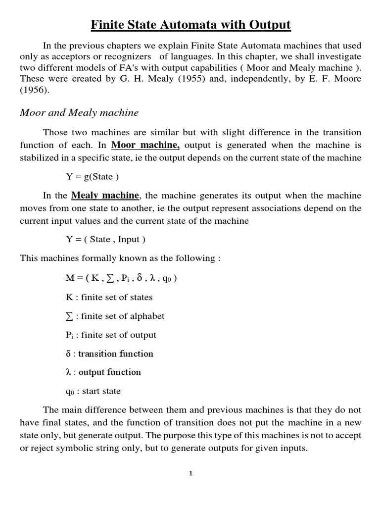 7-Finite State Automata With Output | PDF | Formal Methods | Theoretical Computer Science