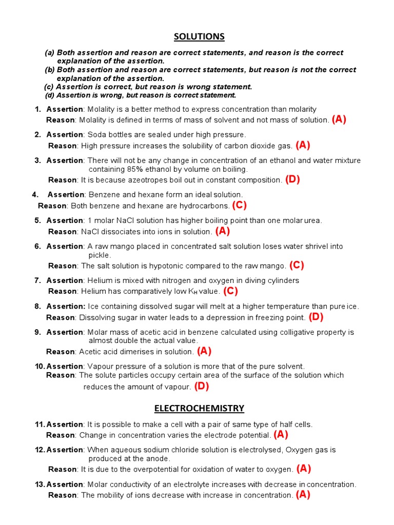 Assertion Reasoning Questions All Chapters Answers Pdf Reaction Rate Coordination Complex