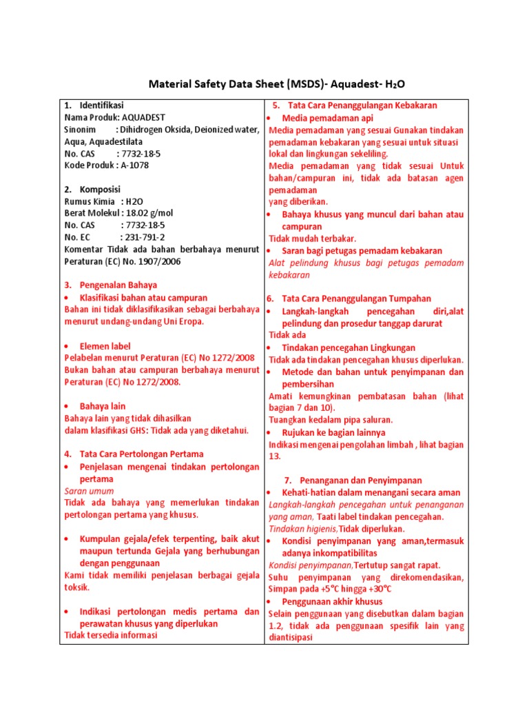 MSDS Aquades PDF | PDF