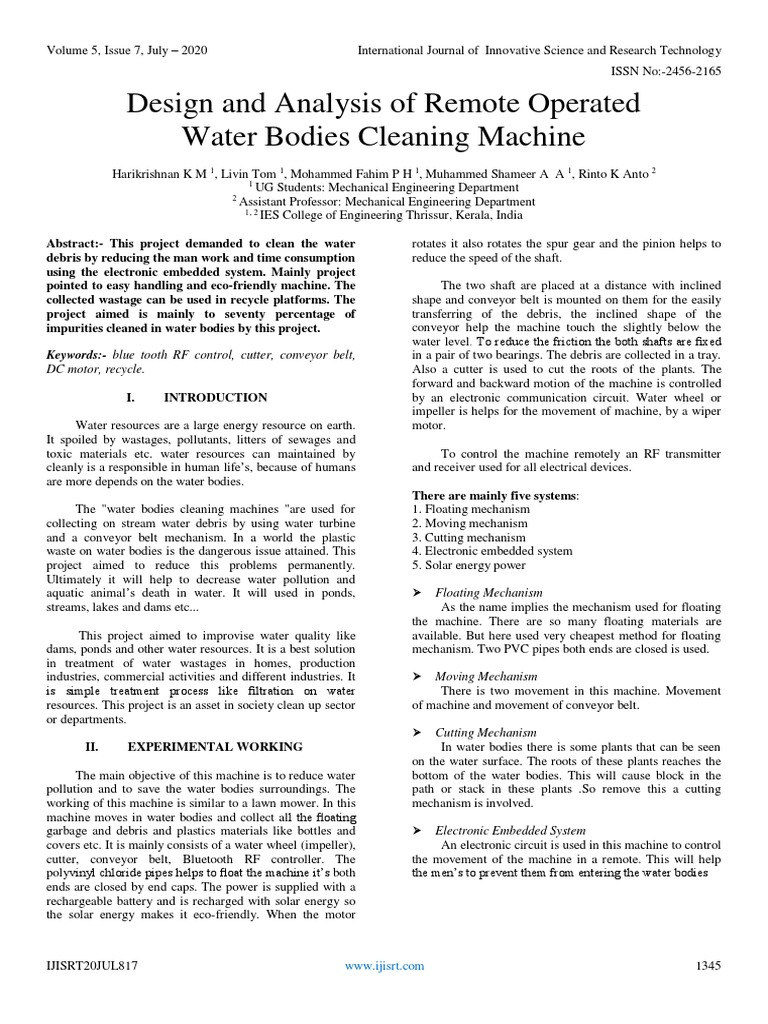 Design and Analysis of Remote Operated Water Bodies Cleaning Machine ...