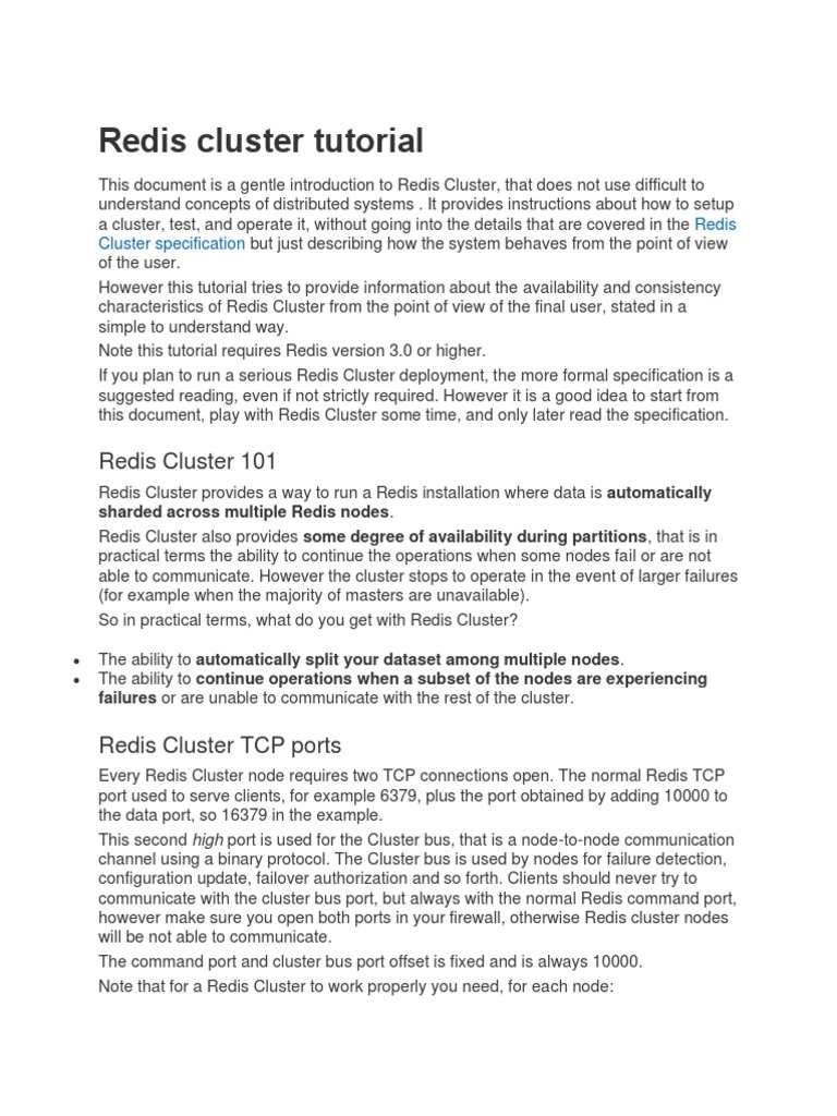 Redis Cluster Tutorial-1 | PDF | Port (Computer Networking) | Computer ... Redis Cluster Tutorial-1 | PDF | Port (Computer Networking) | Computer ...