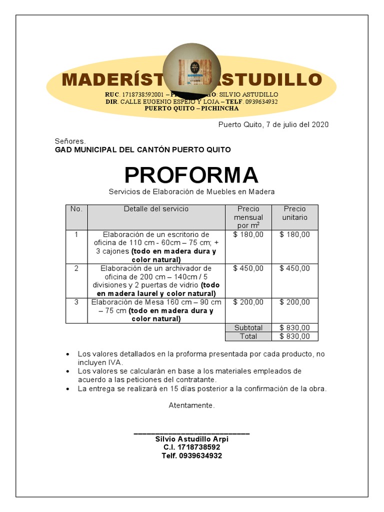 Modelo de Proforma Disponible para Guía | PDF | Madera | Naturaleza
