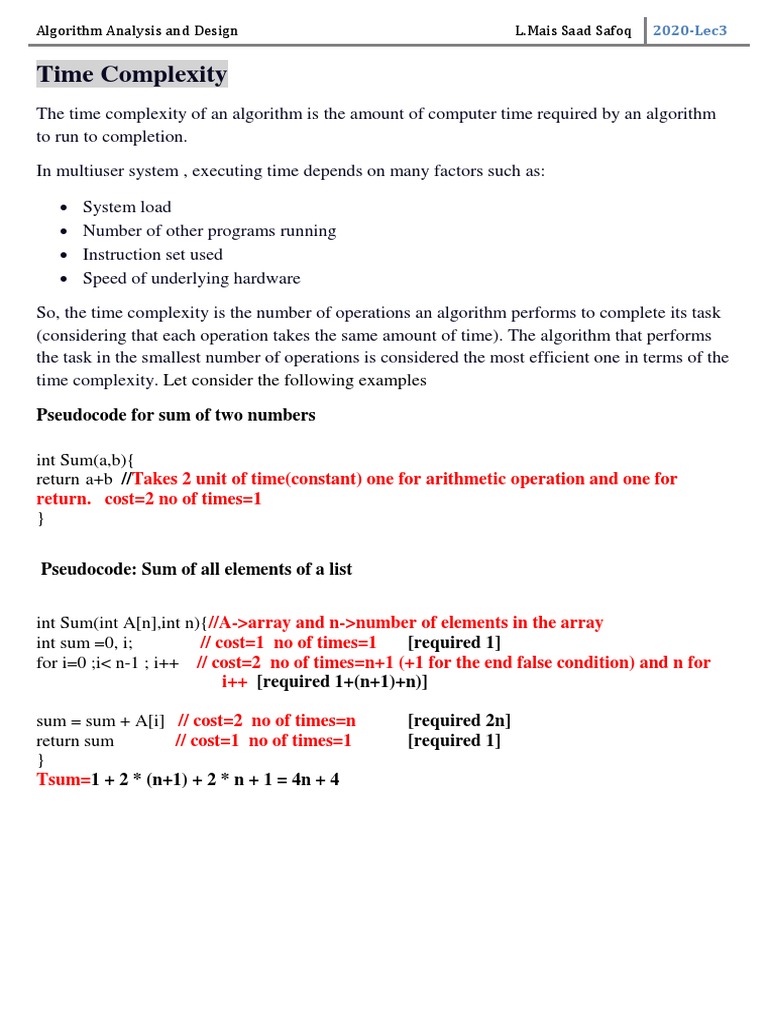 Algorithm-L3-Time Complexity | PDF | Recurrence Relation | Time Complexity Algorithm-L3-Time Complexity | PDF | Recurrence Relation | Time Complexity